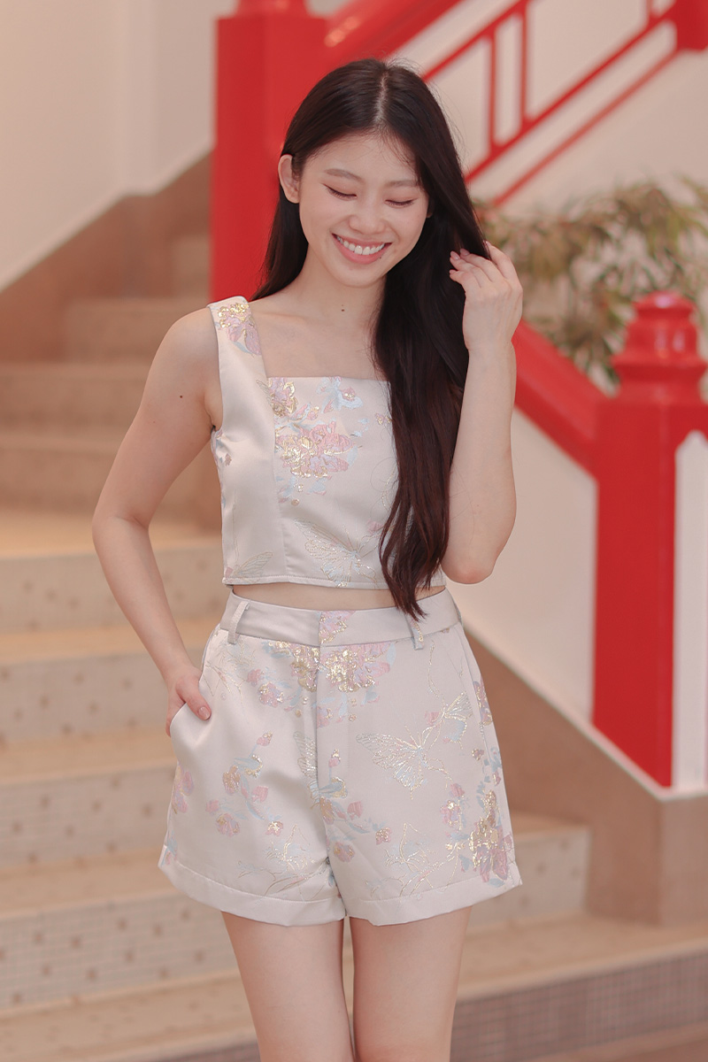 Yueyue Butterfly Floral Brocade Top