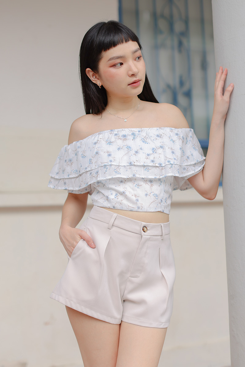 Calla Off-Shoulder Floral Ruffle Crop Top