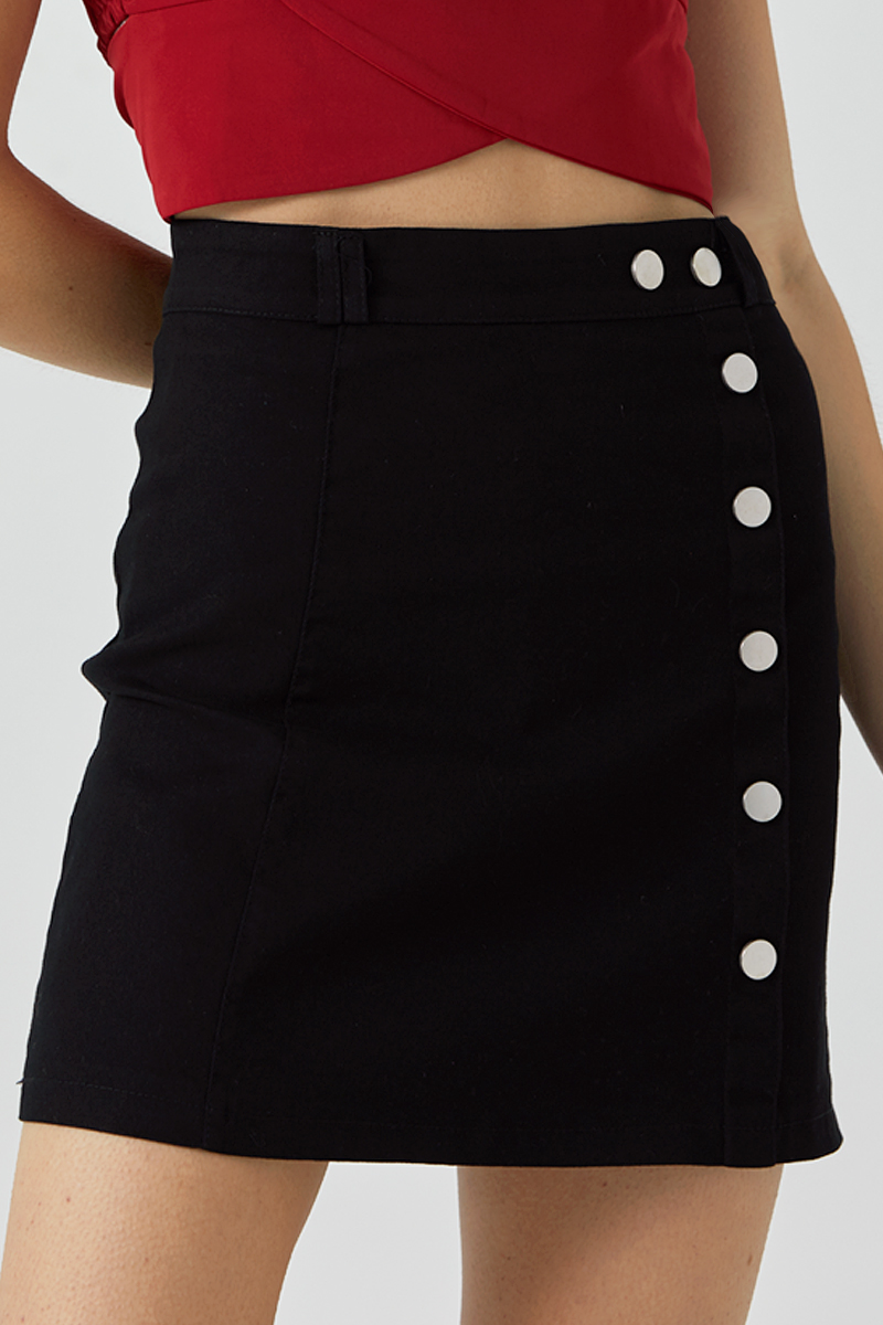 Rory Side Buttons Skirt Black